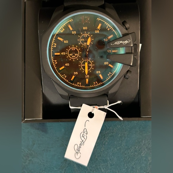 Ed Hardy | Accessories | Ed Hardy Black And Gold Chronograph Watch ...